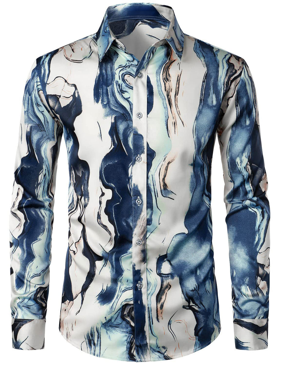 Men's Casual Abstract Print Button Up Long Sleeve Shirt – joliplacard