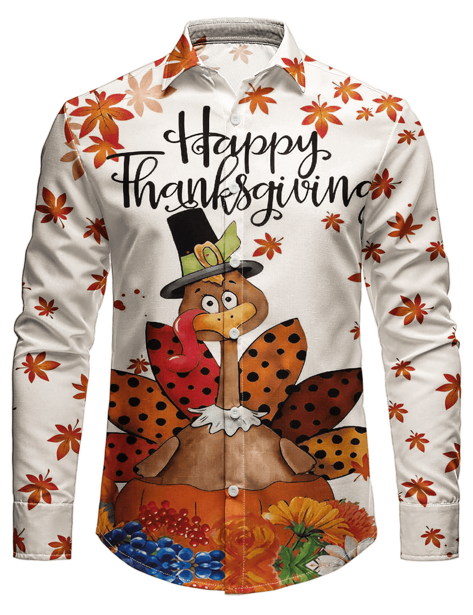 Men's Happy Thanksgiving Button Up Holiday Long Sleeve Shirt – joliplacard