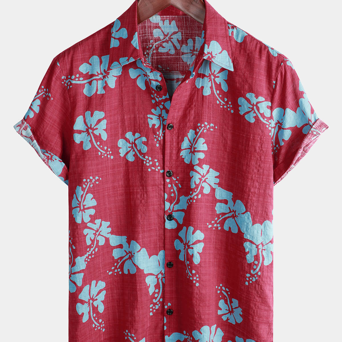 Men's Short Sleeve Red Floral Button Up Beach Tropical Hawaiian Shirt ...