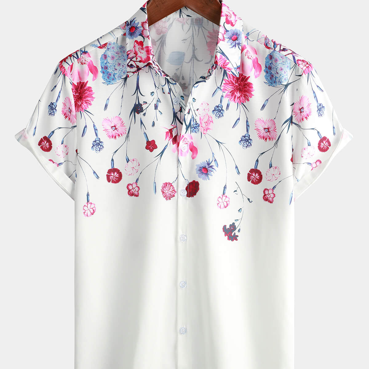 Men's Floral Tops Flower Print Short Sleeve Button Up Summer Cruise Sh ...