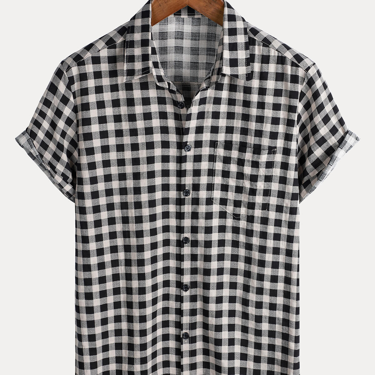 Men's Black Check Print Cotton Pocket Short Sleeve Shirt – joliplacard