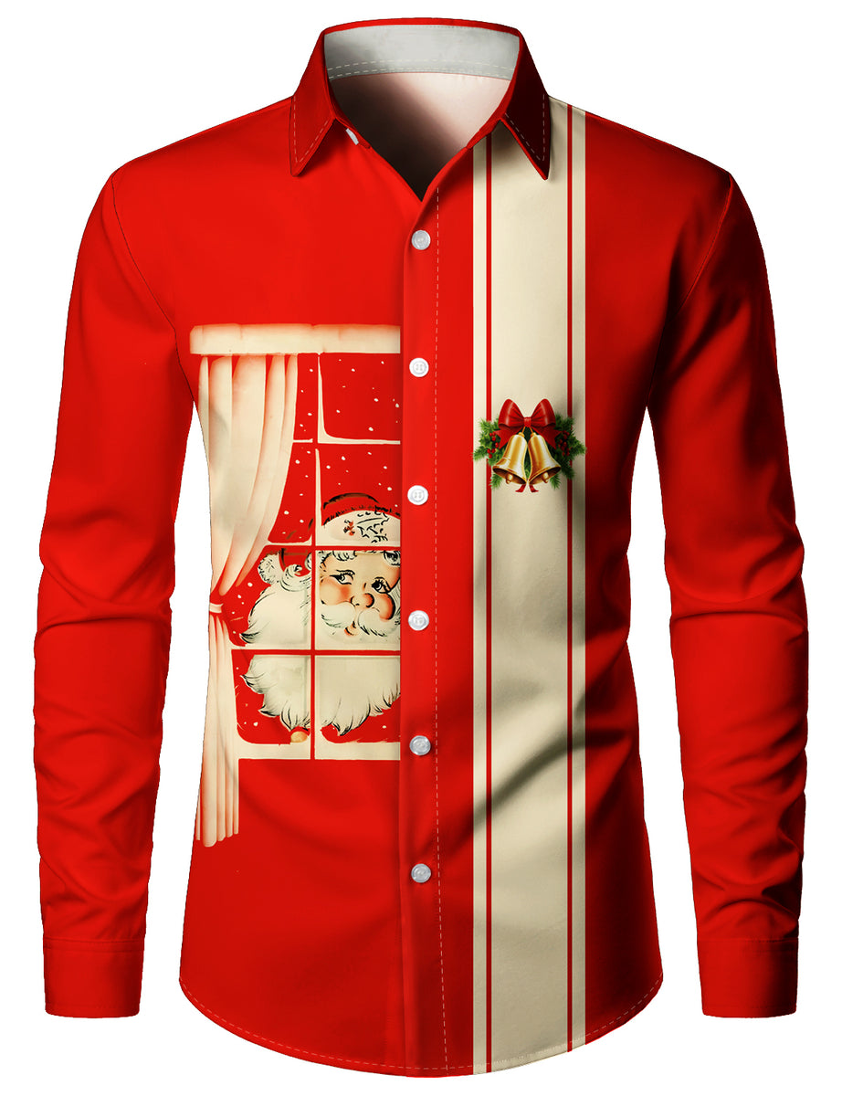 Men's Christmas Retro Santa Claus Red Long Sleeve Shirt – joliplacard