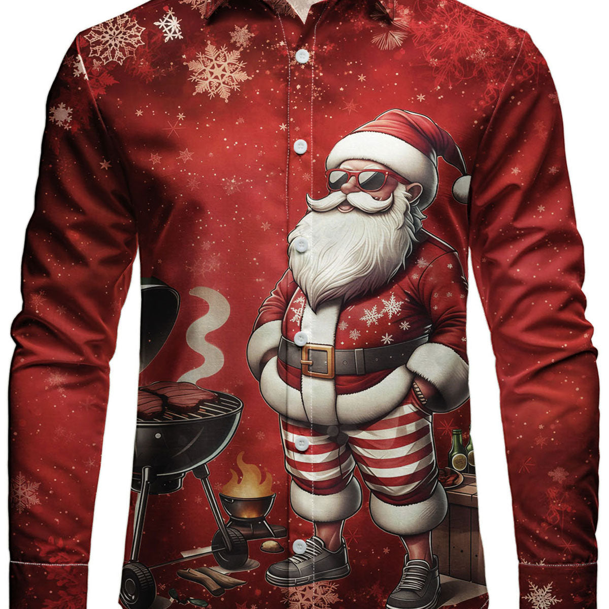 Men's Funny Santa BBQ Print Long Sleeve Shirt – joliplacard