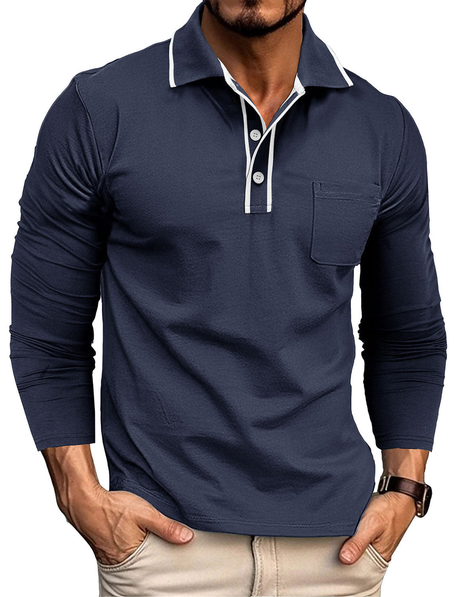 Men's Solid Color Pocket Polo Long Sleeve Shirt – joliplacard