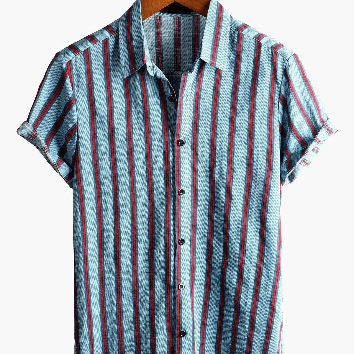 Men's Casual Short Sleeve Blue Striped Shirt – joliplacard